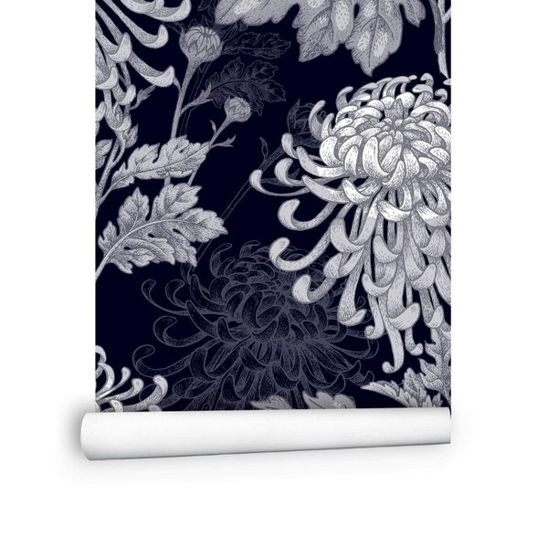 Black Floral Wallpaper - Etsy