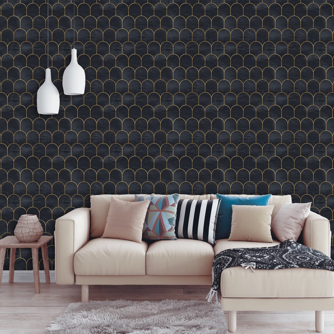 Black Graphic Removable Wallpaper Geometric Peel and Stick - Etsy