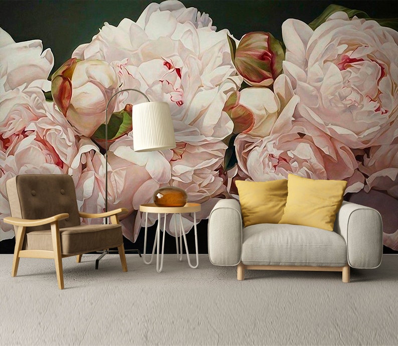 Peony Removable Wallpaper Floral Peel And Stick Wall Mural Etsy