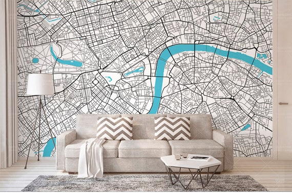 Map Removable Wallpaper Peel and Stick Map Wall Mural for | Etsy