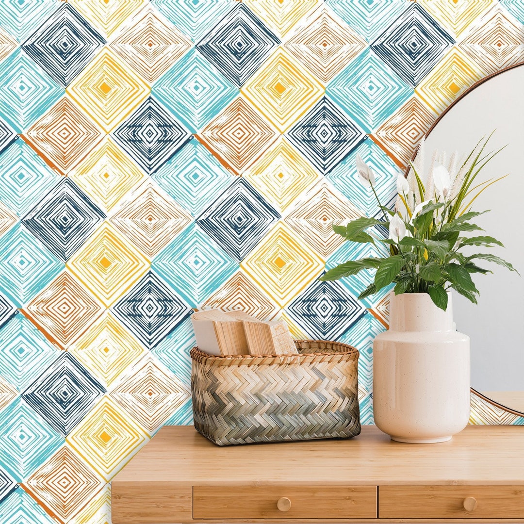 Vintage Square Removable Wallpaper Geometric Peel and Stick Wall Paper ...
