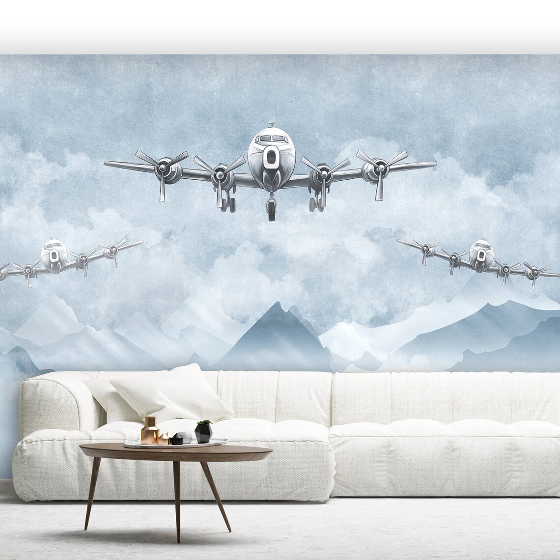 Blue Wallpaper Airplane Wallpaper Mural Nursery Wallpaper - Etsy