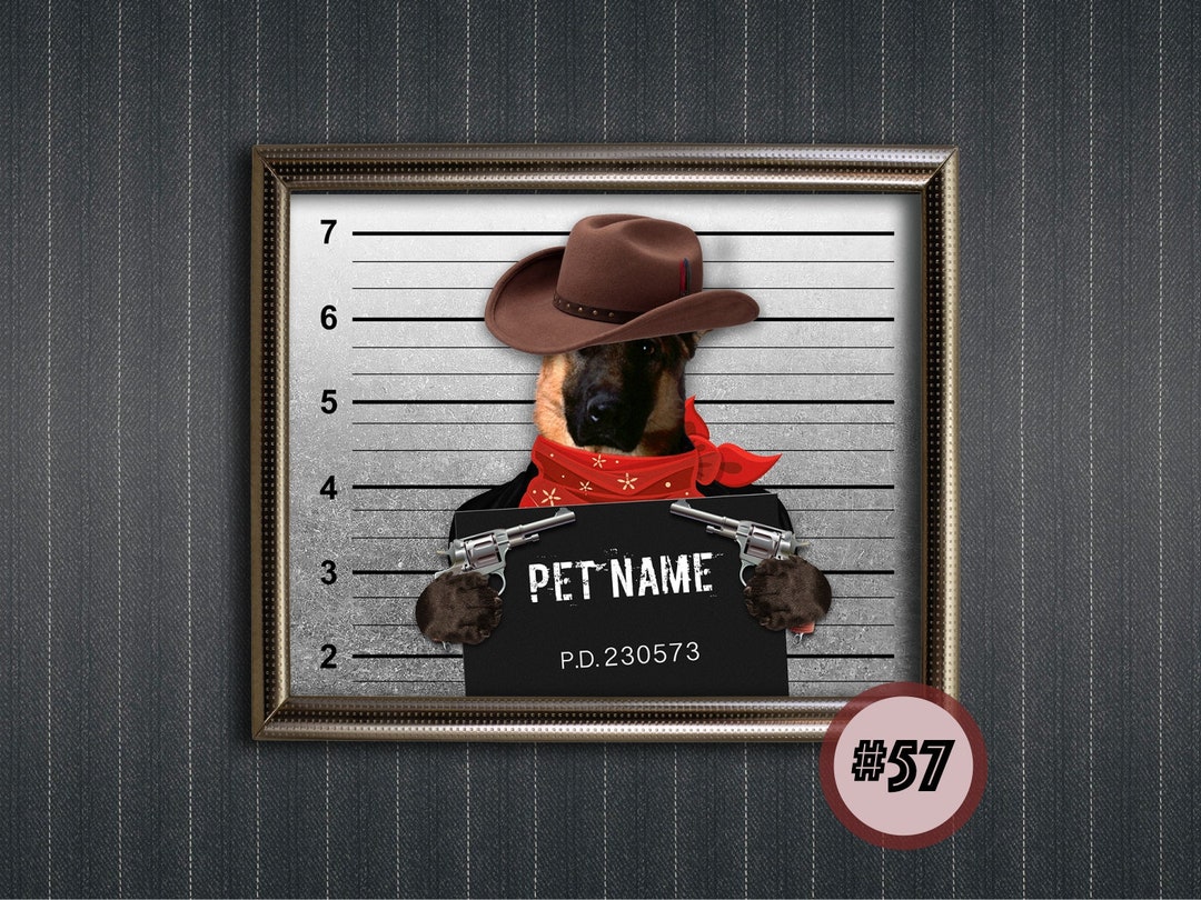 Cowboy Pet Portrait Mugshot Funny Pet Portrait From Photos - Etsy