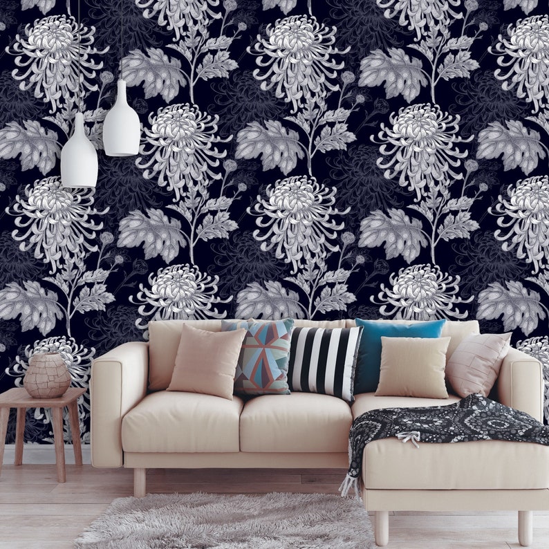 Large Flower Removable Wallpaper Dark Floral Peel and Stick - Etsy