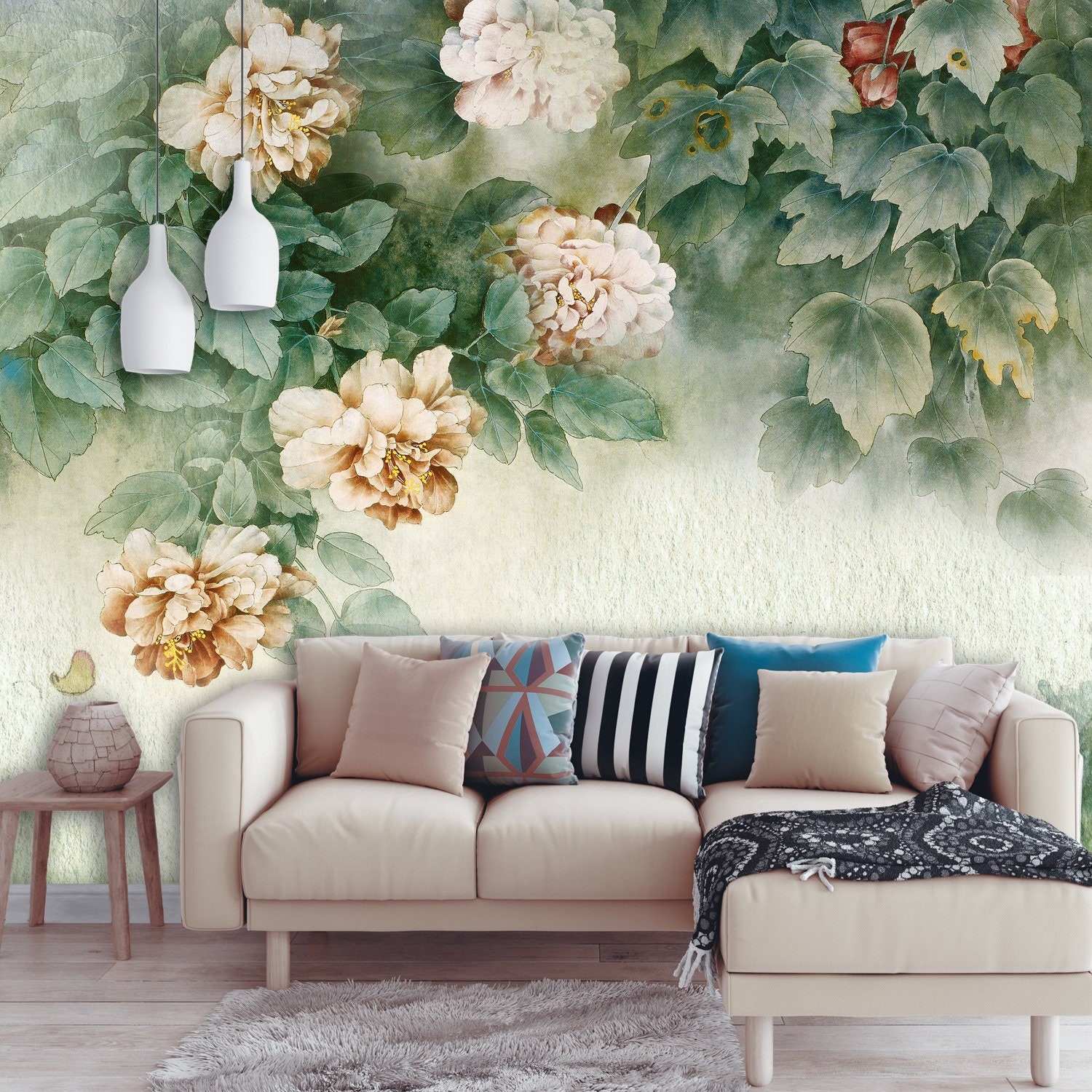 Flower Removable wallpaper Large Peonies Peel and Stick Wall | Etsy