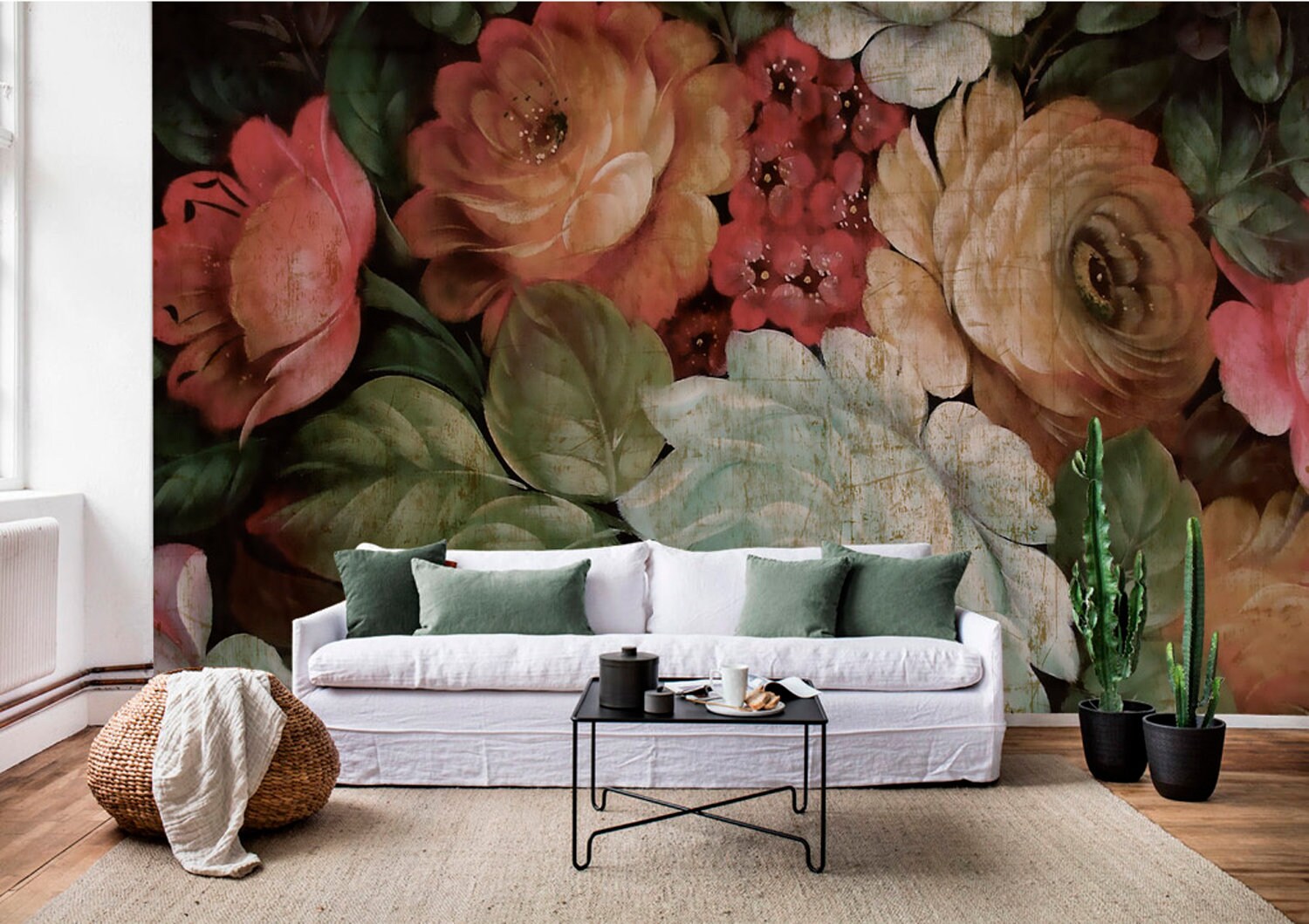 Floral Removable Wallpaper Colorful Large Flower Peel and - Etsy