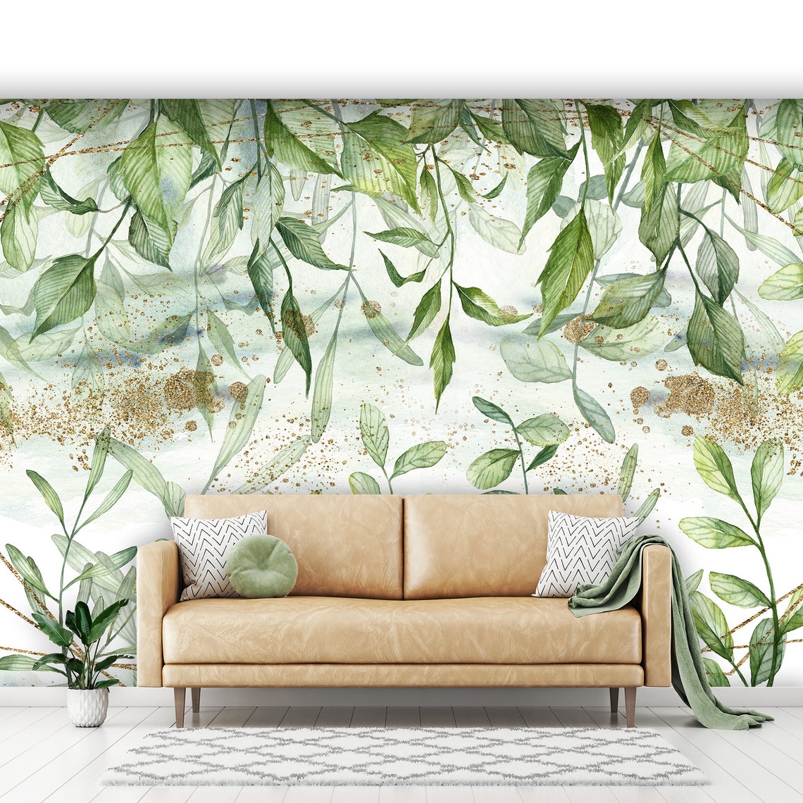 Green Wallpaper Botanical Wallpaper Mural Floral Wallpaper - Etsy