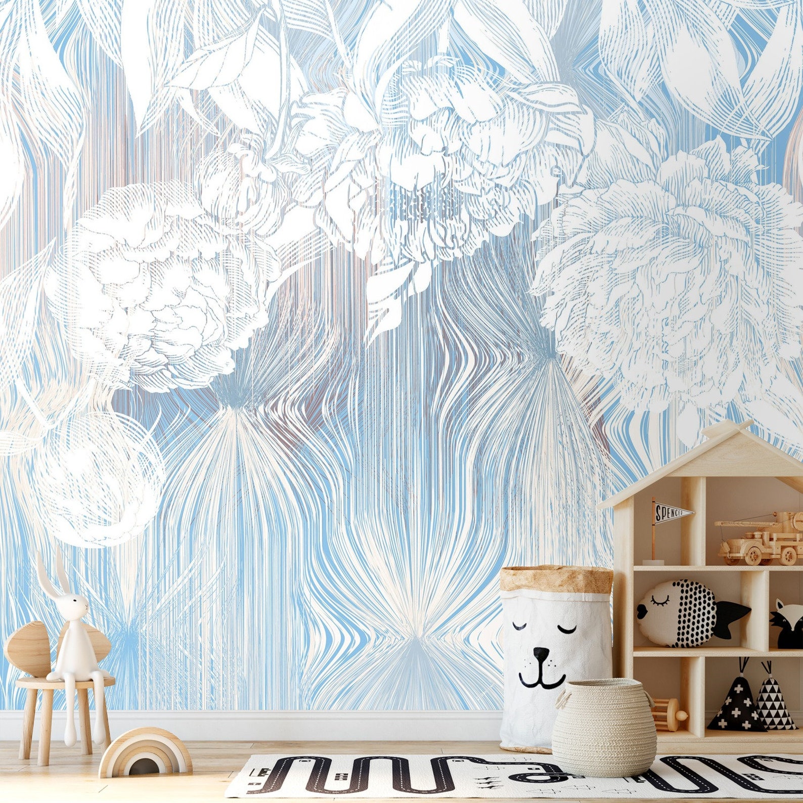 Blue Wallpaper Floral Wallpaper Mural Flower Removable Peel | Etsy