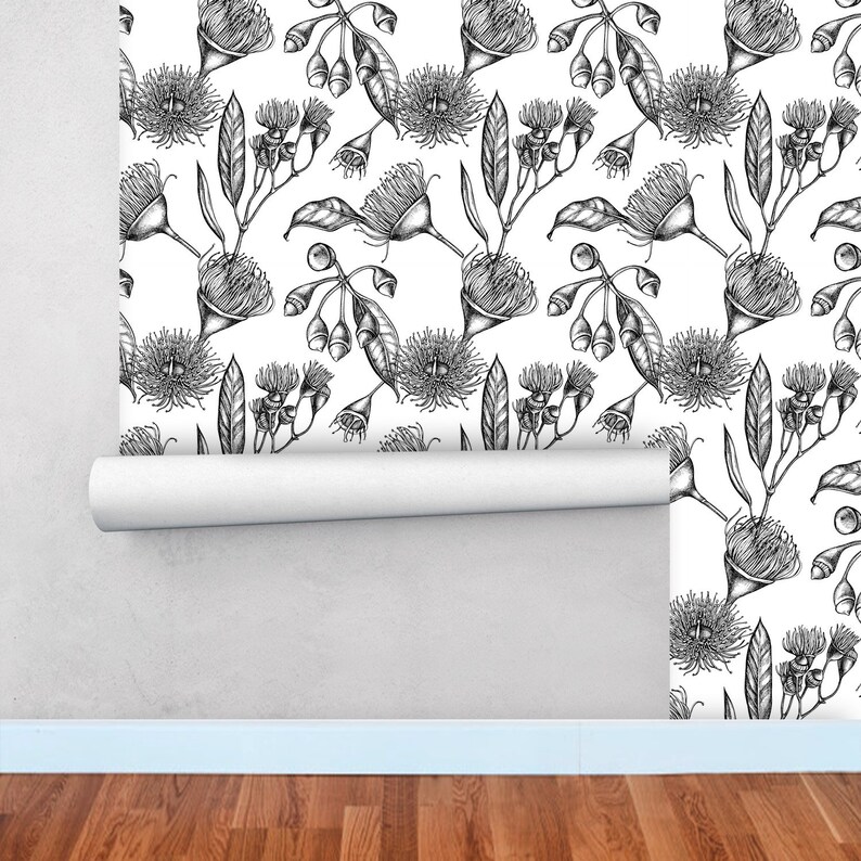 Dark Floral Removable Wallpaper Monochrome Peel and Stick - Etsy