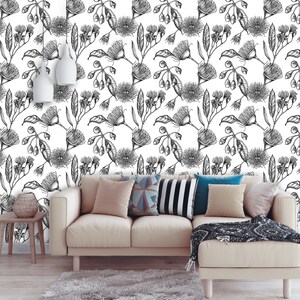 Dark Floral Removable Wallpaper Monochrome Peel and Stick Wall Paper ...