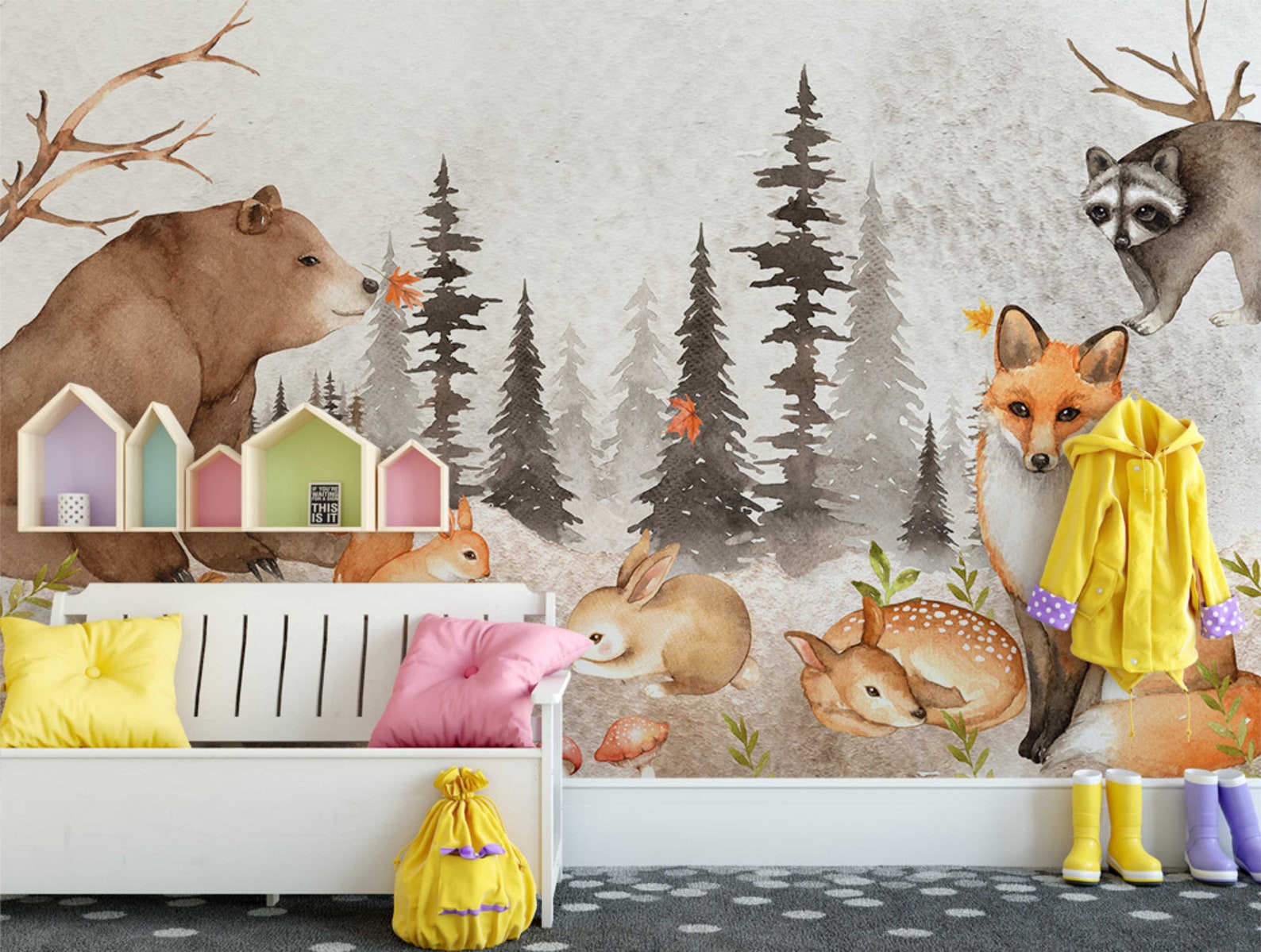 Animal Wallpaper Mural Forest Friends Nursery Wallpaper | Etsy
