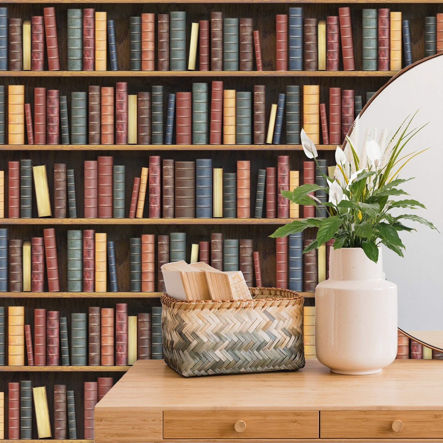 Book Removable Wallpaper Library Peel and Stick Wall Paper | Etsy