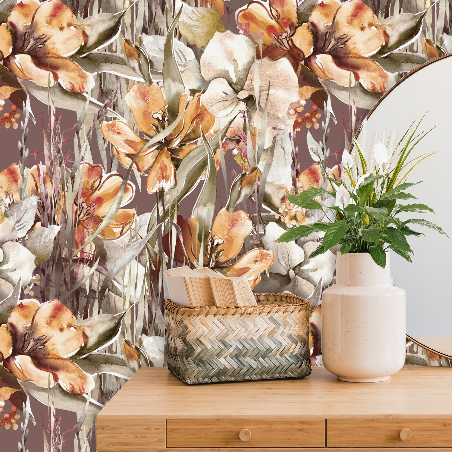 Large Flower Removable Wallpaper Watercolor Floral Peel And Etsy