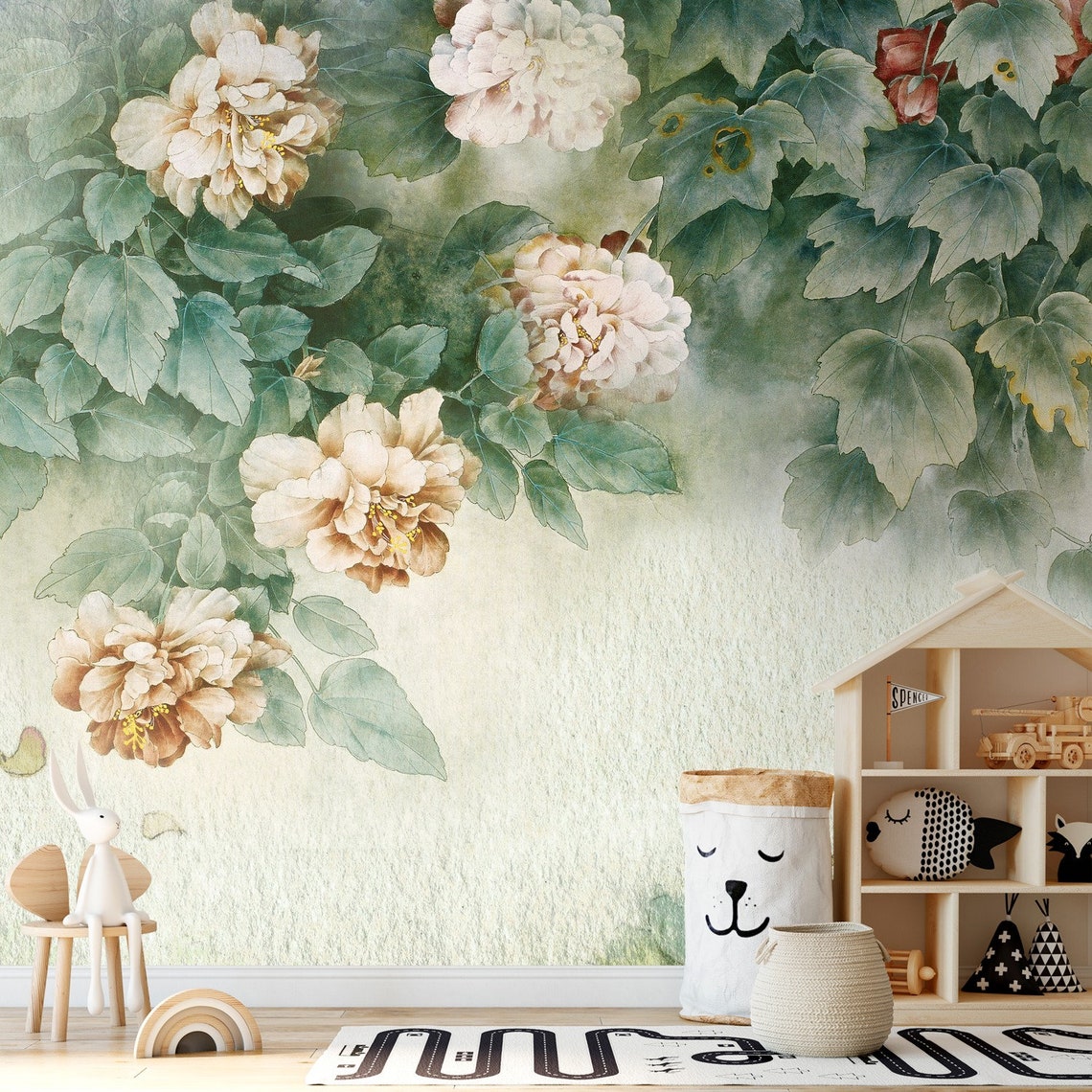 Flower Removable wallpaper Large Peonies Peel and Stick Wall | Etsy