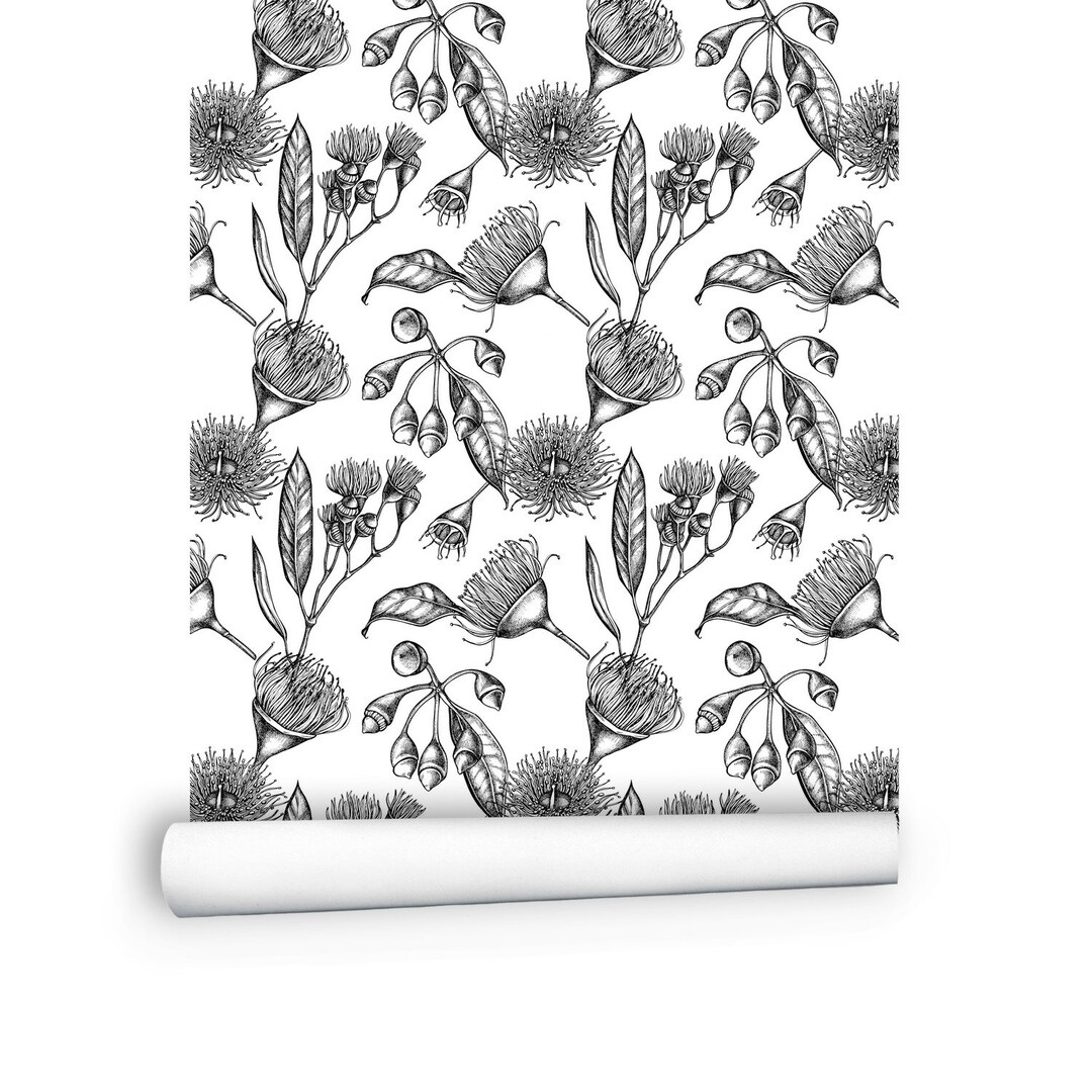 Dark Floral Removable Wallpaper Monochrome Peel and Stick Wall Paper ...