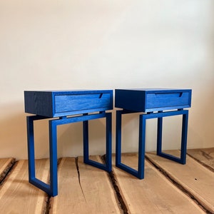 Oak Colorful Nightstand Set of 2, Handpainted Nightstand, Modern ...