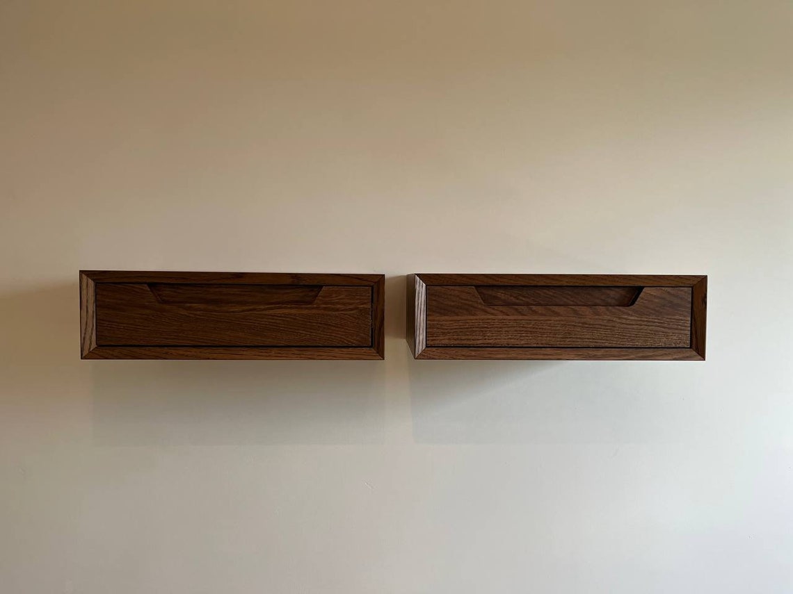 Floating Nightstand With Drawer Wall Mounted Nightstand Set - Etsy
