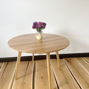 Round Wooden Kitchen Table, White Oak Small Accent Table, Mid Century ...