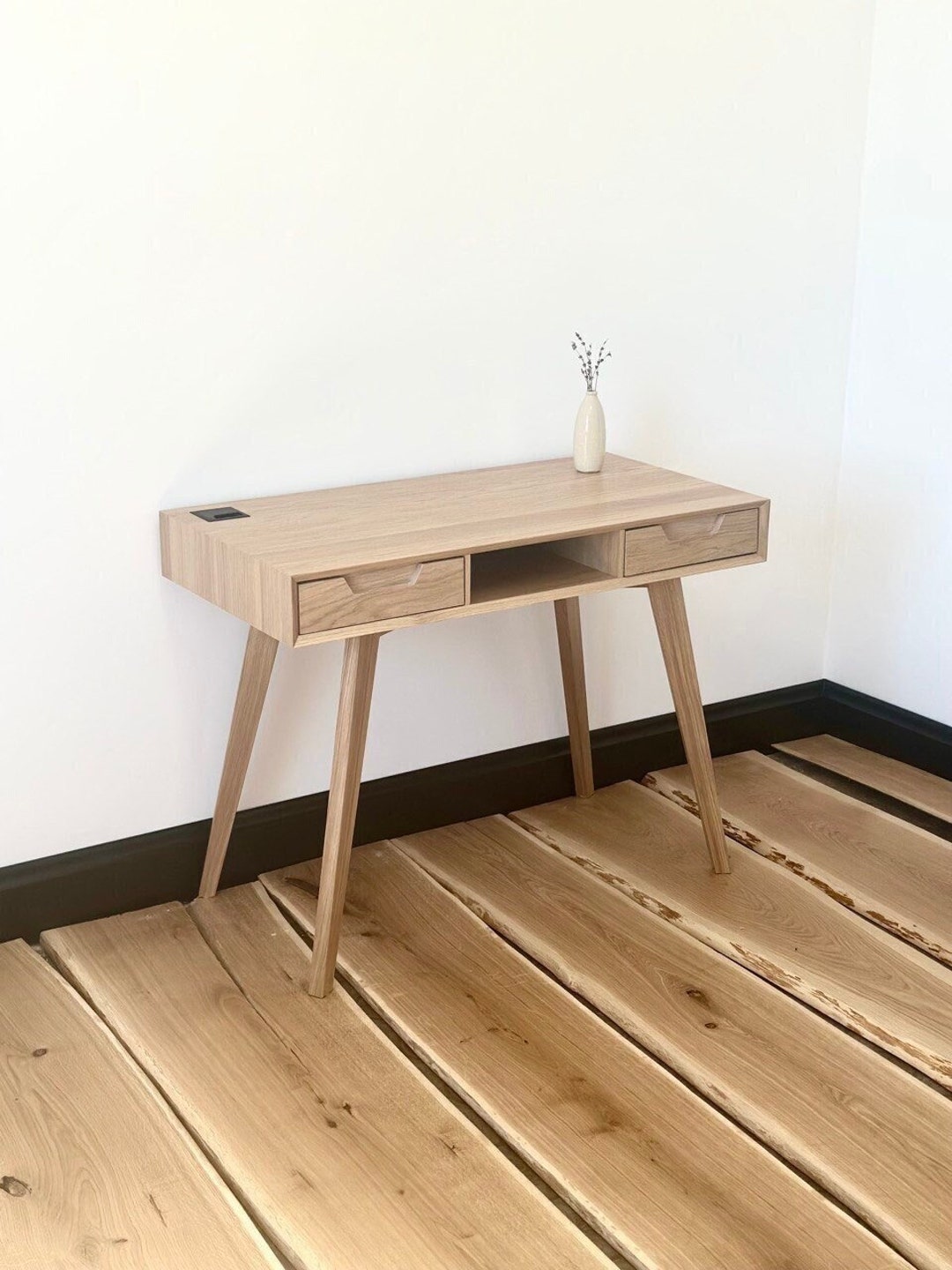 Small Solid Oak Wood Desk With Drawers, Modern Desk, Home Office Custom ...
