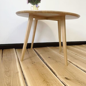 Round Wooden Kitchen Table, White Oak Small Accent Table, Mid Century ...