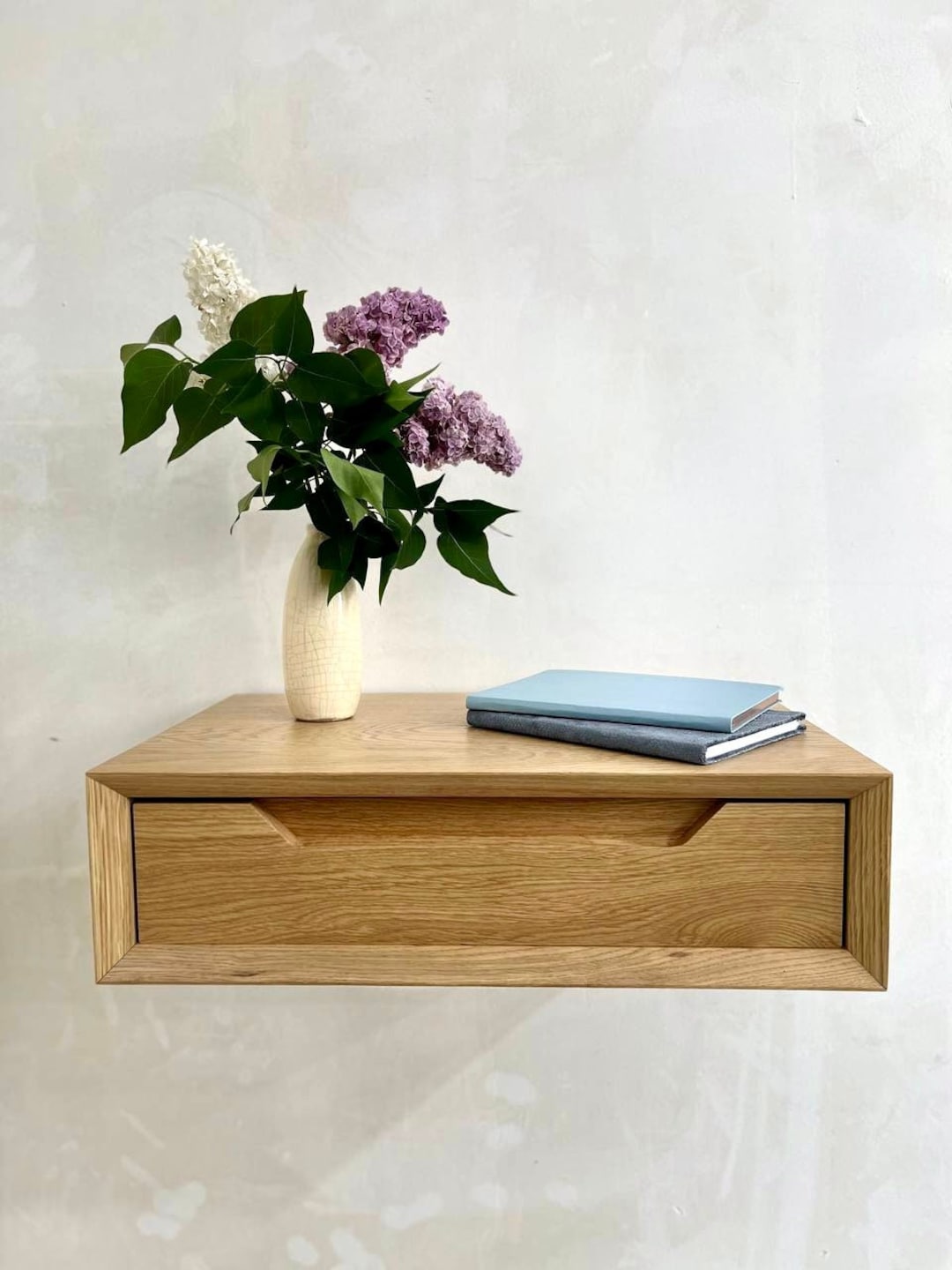 Wall Mounted Nightstand Set of 2, Floating Oak Nightstand With Drawer ...