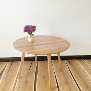Round Wooden Kitchen Table, White Oak Small Accent Table, Mid Century ...