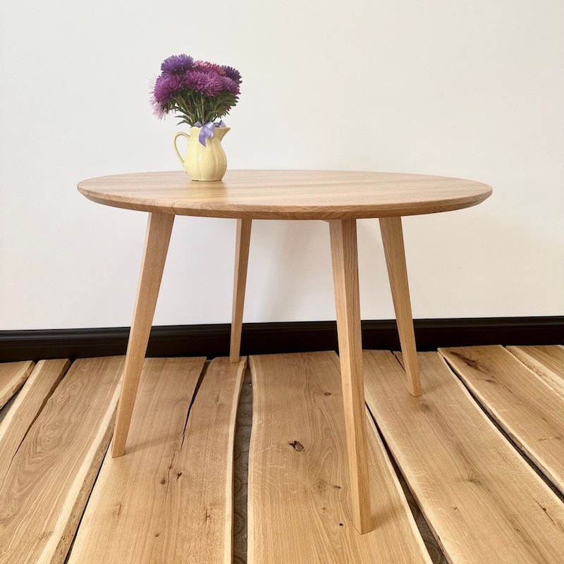 Round Oak Accent Table - Etsy