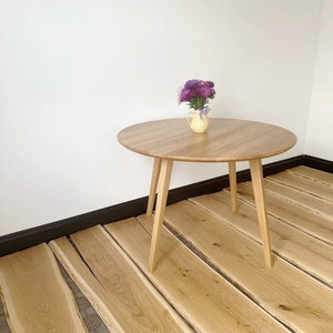 Round Wooden Kitchen Table, White Oak Small Accent Table, Mid Century ...