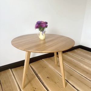 Round Wooden Kitchen Table, White Oak Small Accent Table, Mid Century ...