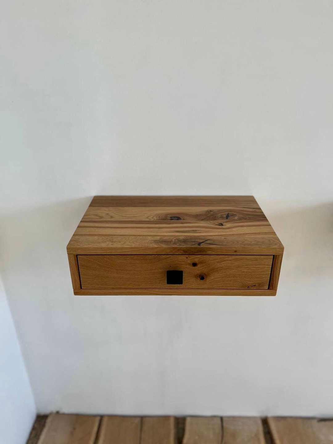 Rustic Floating Nightstand With Drawer White Oak Farmhouse Bedside ...