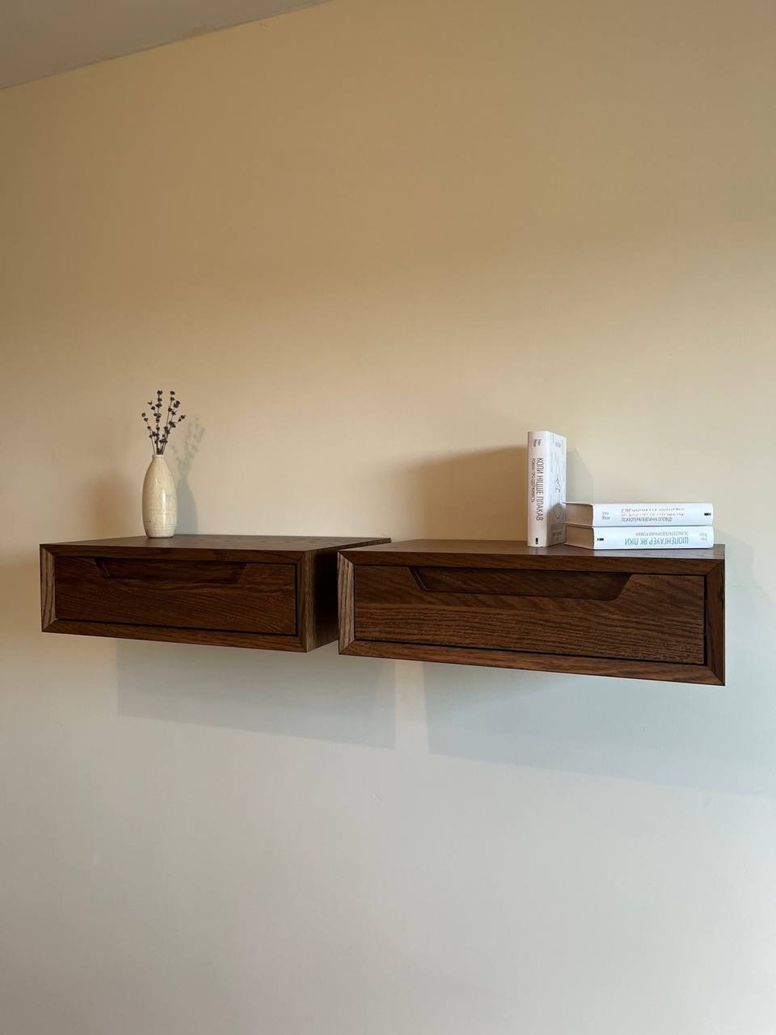 Floating Nightstand With Drawer Wall Mounted Nightstand Set - Etsy