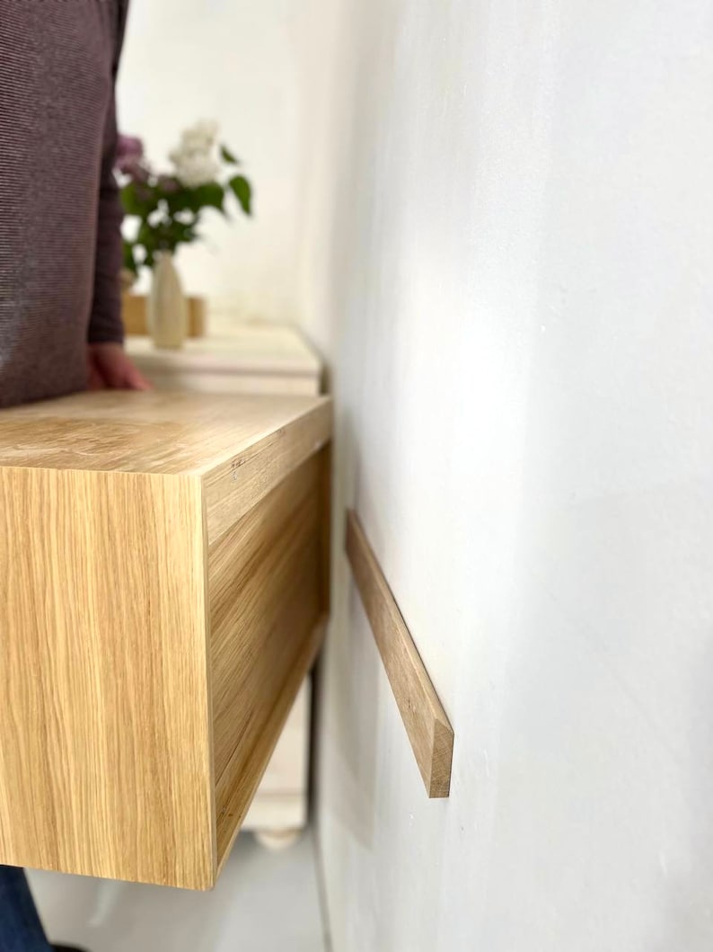 Wall Mounted Nightstand Oak Nightstand With Drawer Floating - Etsy