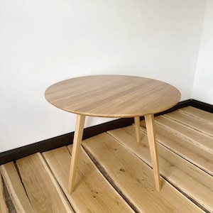 Round Wooden Kitchen Table, White Oak Small Accent Table, Mid Century ...