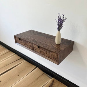 Console Table With Drawers, Solid Oak Wood Floating Entryway Table ...