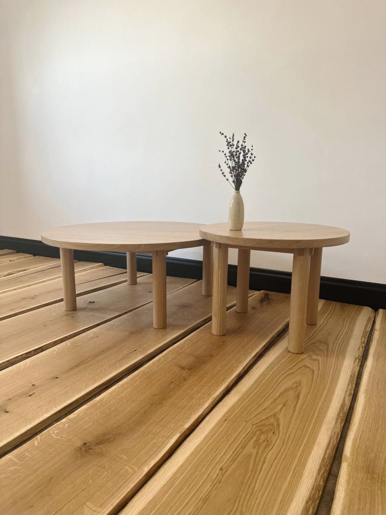 Round Solid Wood Coffee Table, White Oak Coffee Table for Living Room ...