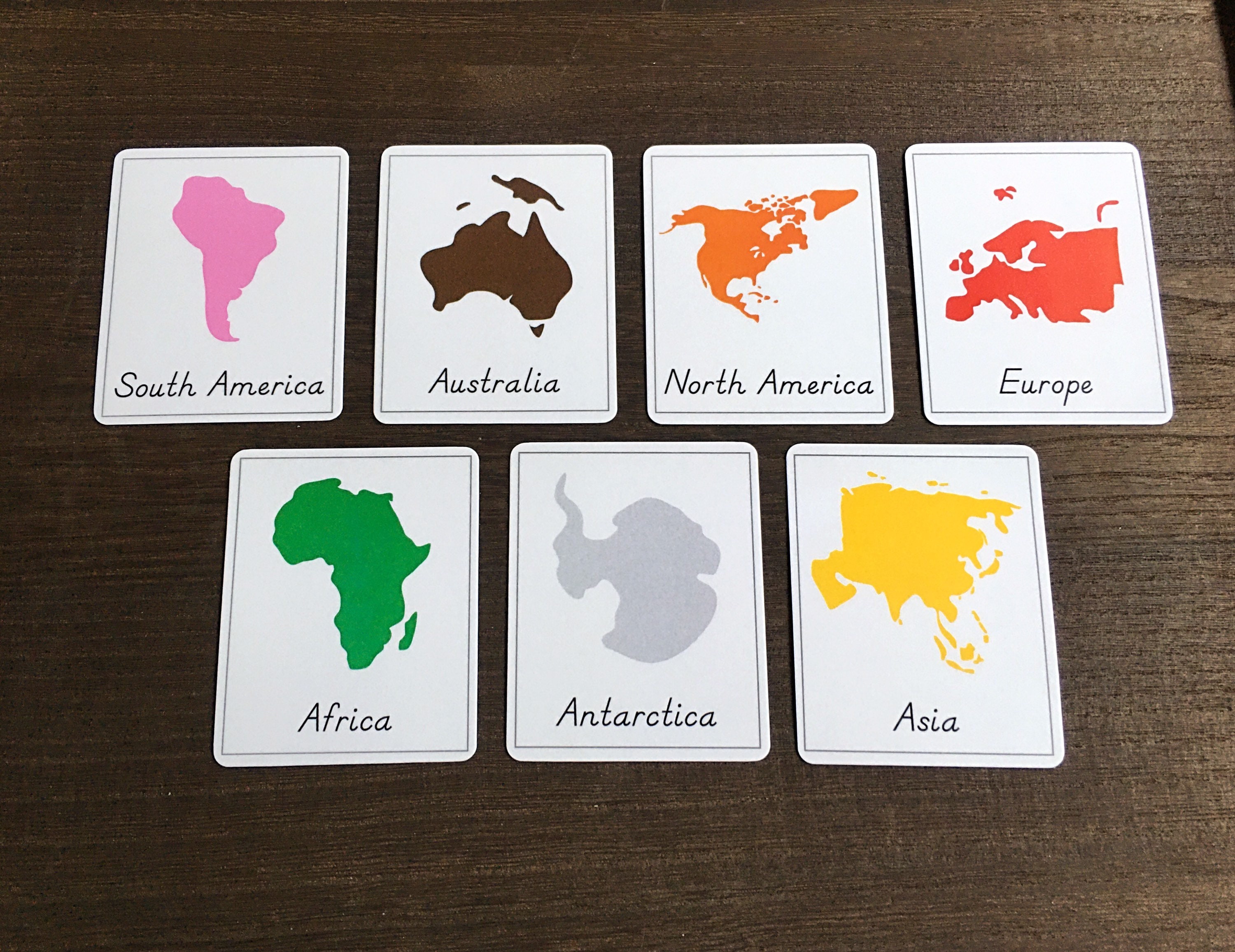 Montessori Continent 3-Part Cards Montessori Materials | Etsy