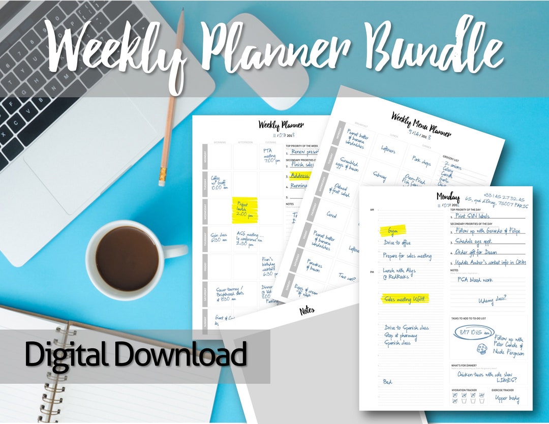 8.5 X 11" Weekly Planner Download ( 1 Weekly Planner Overview, 7 Daily ...