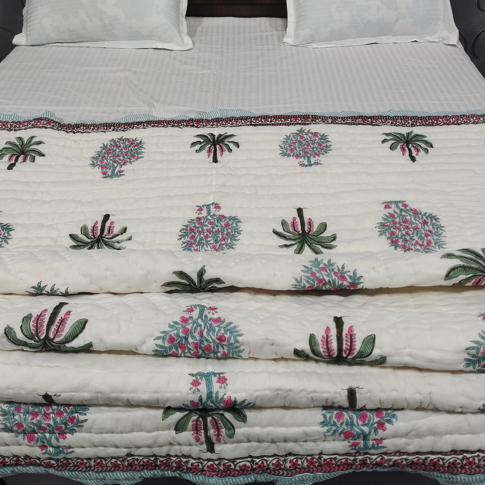 Block Print Quilt New Palm Tree Wood Print Cotton Reversible | Etsy