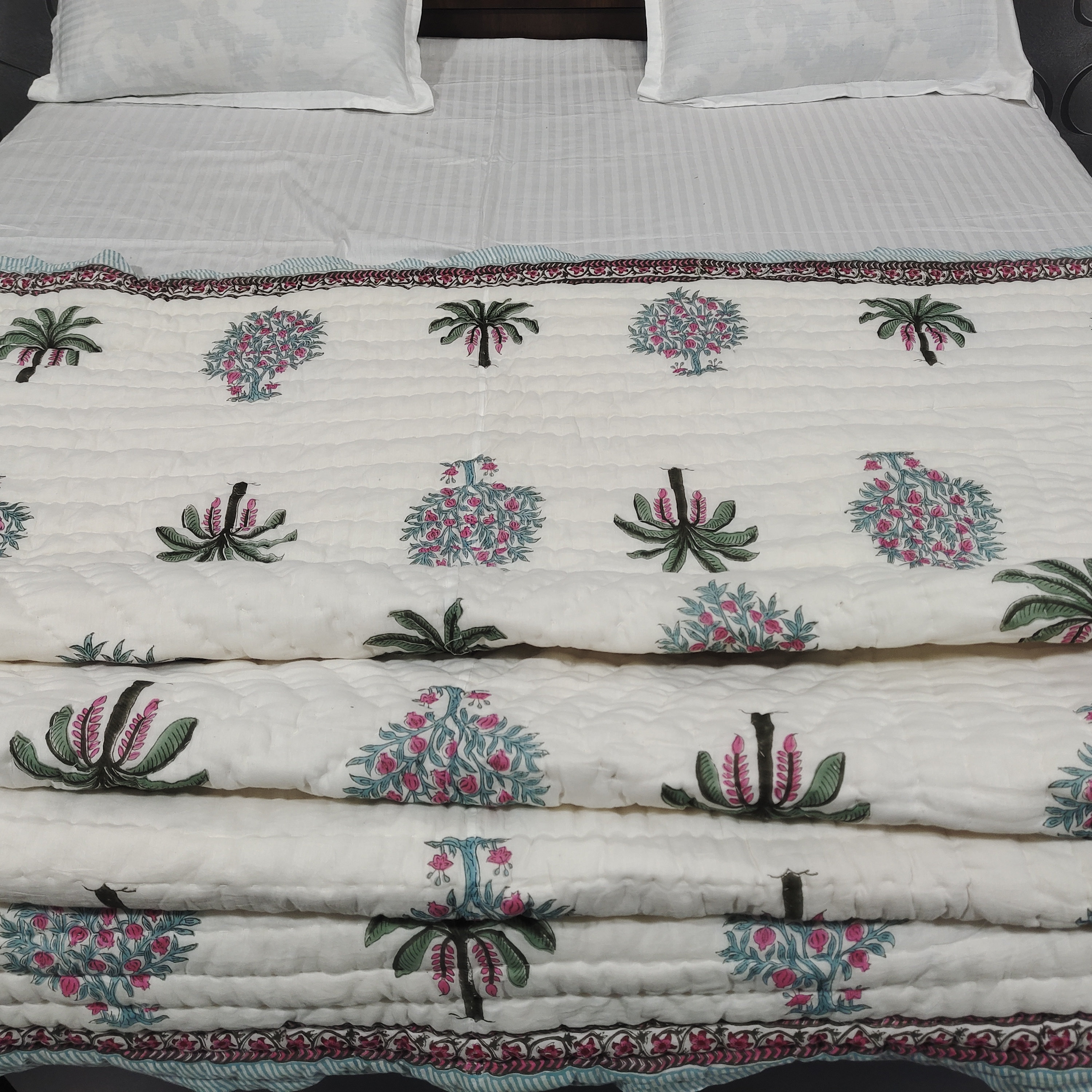 Block Print Quilt New Palm Tree Wood Print Cotton Reversible | Etsy