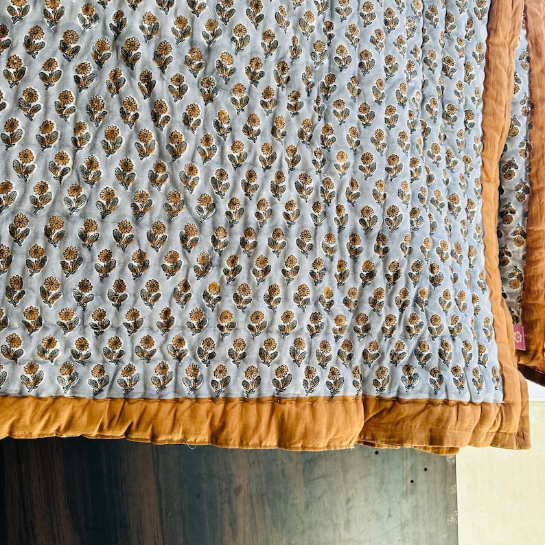 Hand Block Print Cotton Quilt: Reversible Jaipuri Floral Trending ...