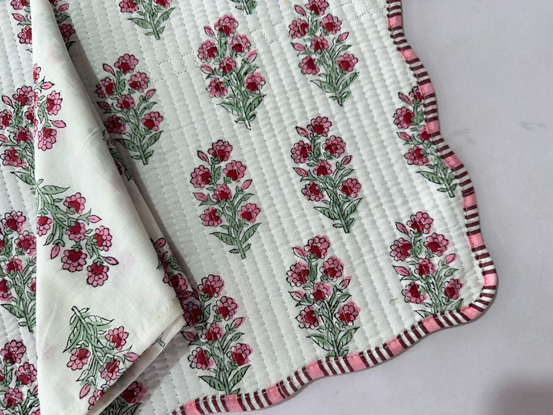 New Flowerpot Design Mat Sets With Napkins Beautiful Block Printed ...