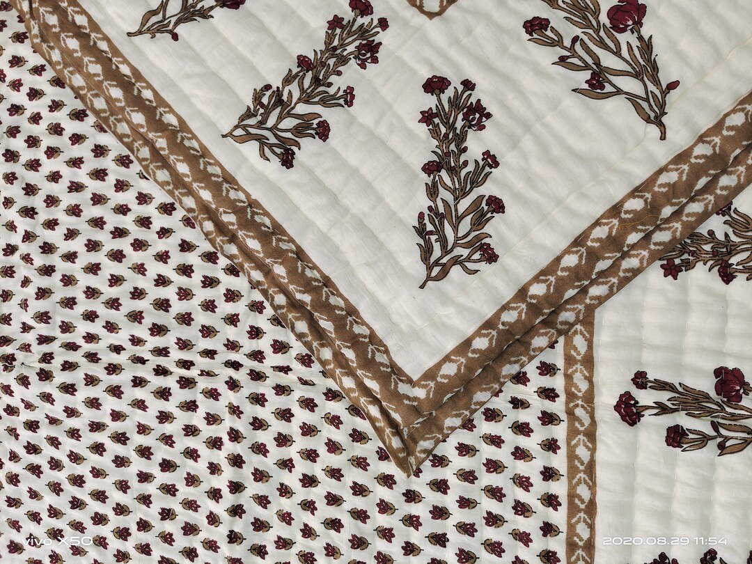 Hand Block Print Quilt Floral Dark Base Soft Quality Quilt - Etsy