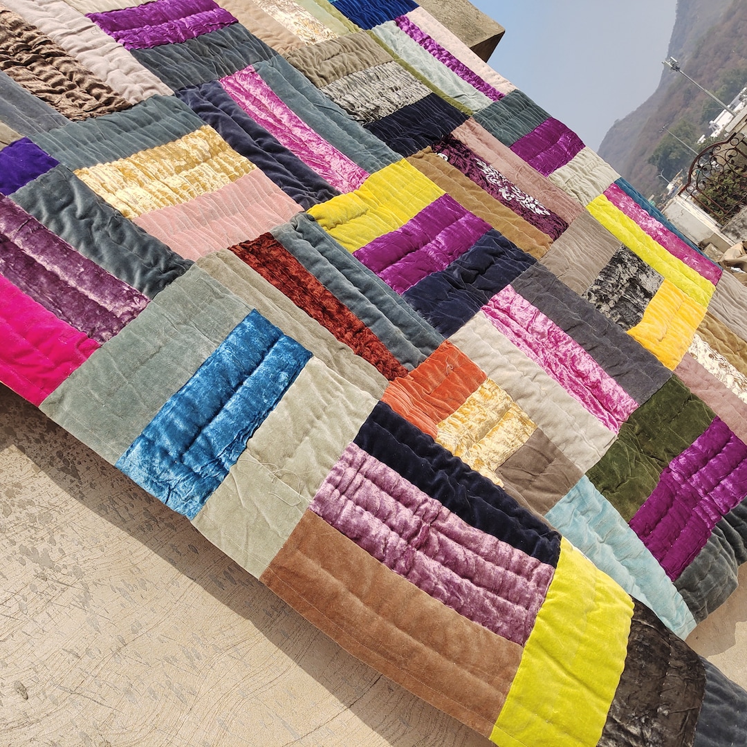Patchwork Velvet Cotton Quilt, Queen Quilt Heaver and Warm for Winter ...