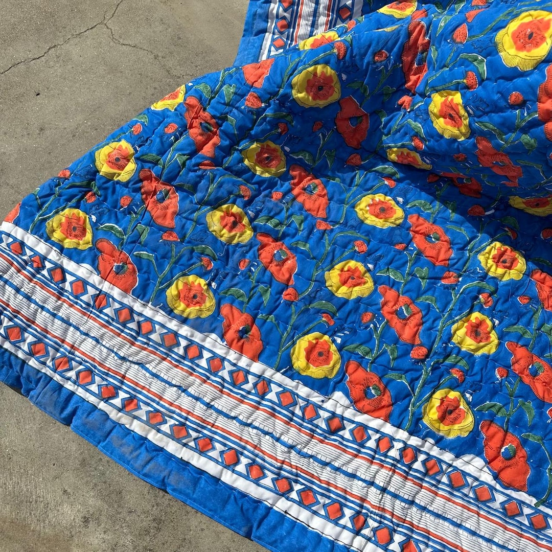 Unique Hand Block Print Indian Cotton Quilt – Colorful Floral Jaipuri ...