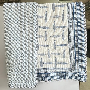 Hand Block Printed Baby Quilt: Blue Fish Ocean Design - Etsy