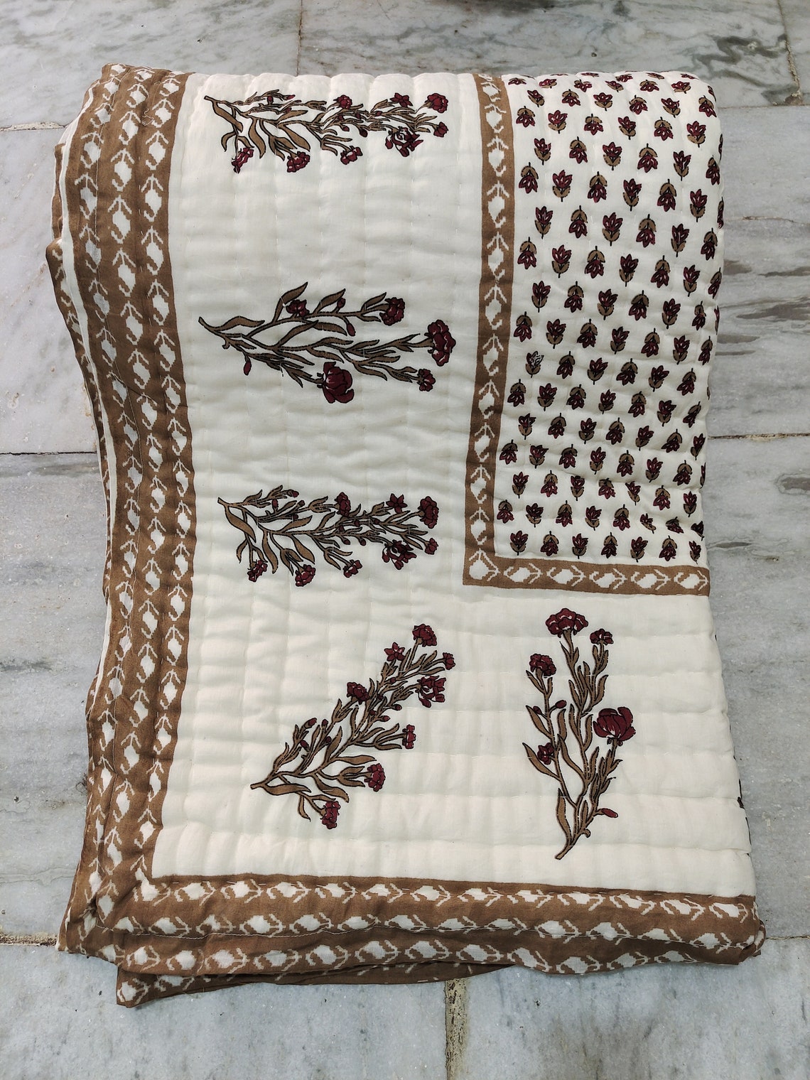 Hand Block Print Quilt Floral Dark Base Soft Quality Quilt - Etsy