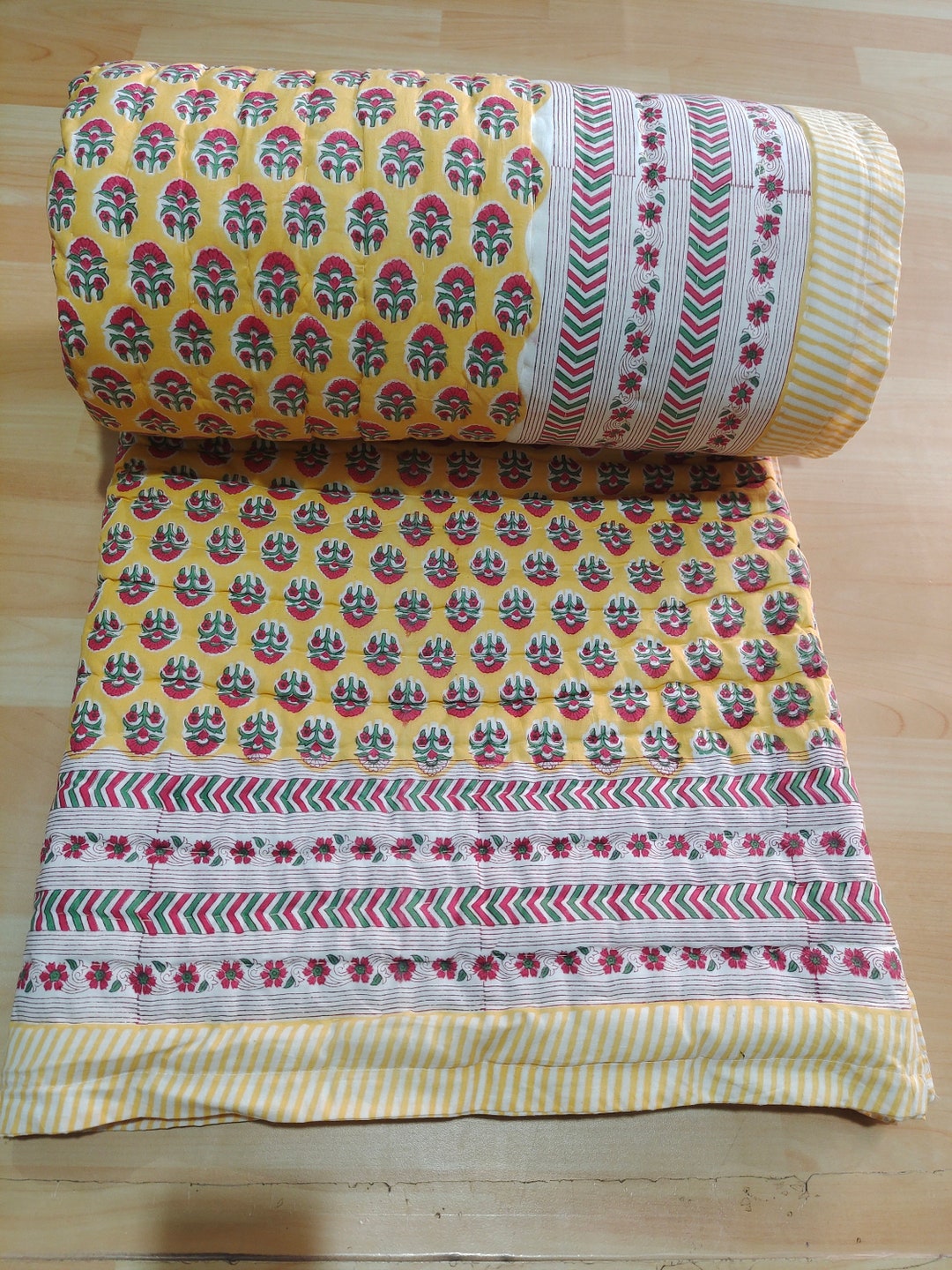 Floral Kantha Quilt Hand Block Print Kantha Print Decke - Etsy.de