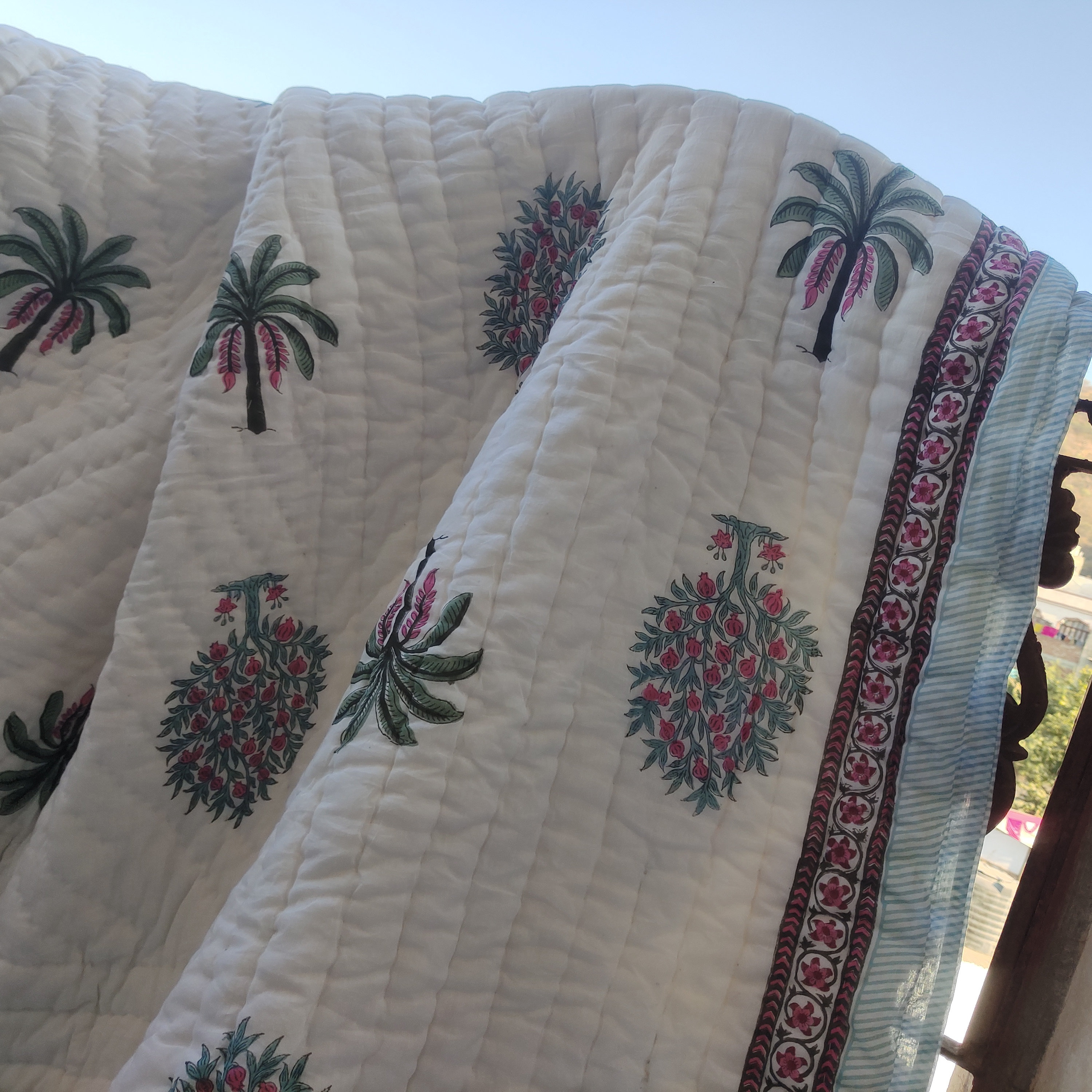 Block Print Quilt New Palm Tree Wood Print Cotton Reversible | Etsy