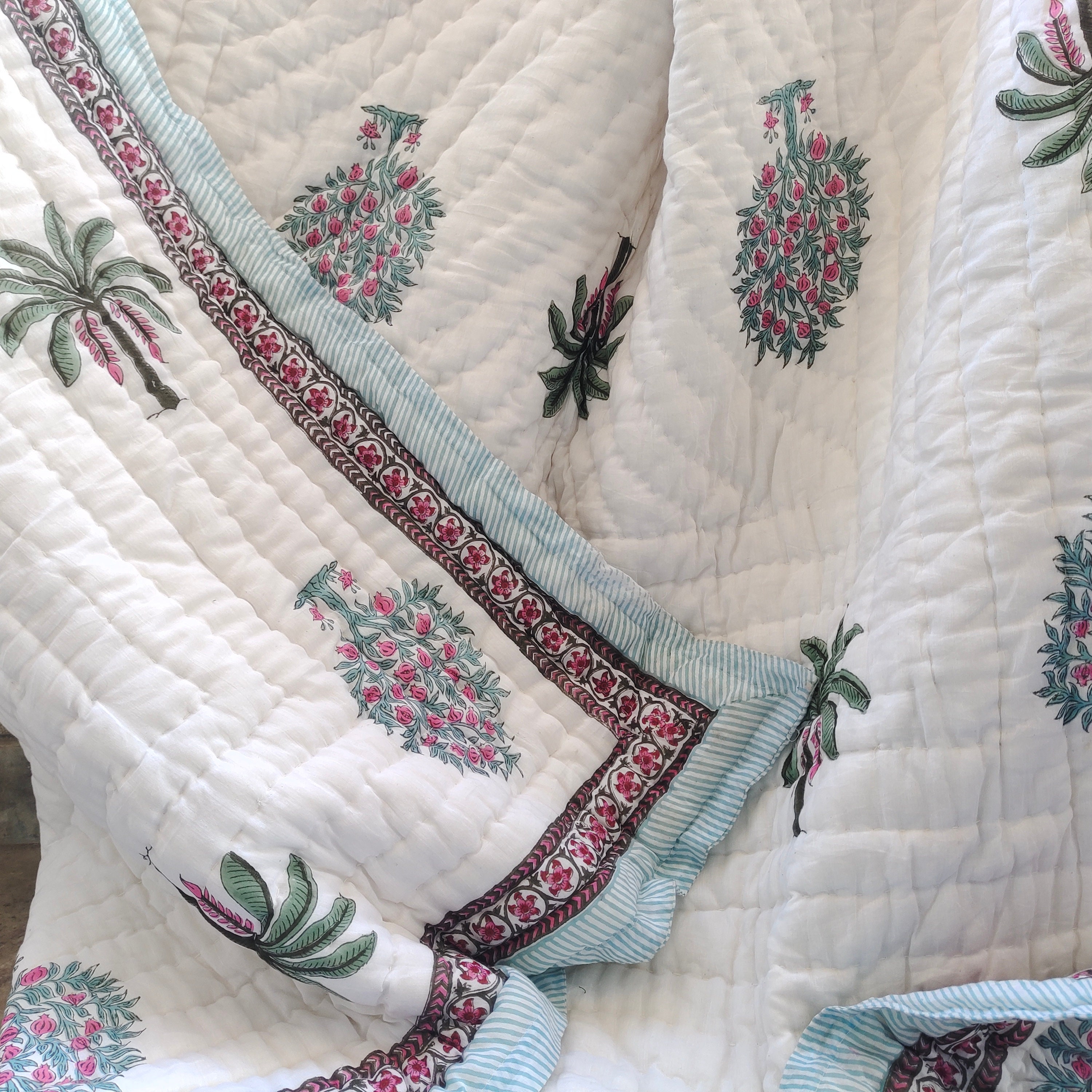 Block Print Quilt New Palm Tree Wood Print Cotton Reversible | Etsy