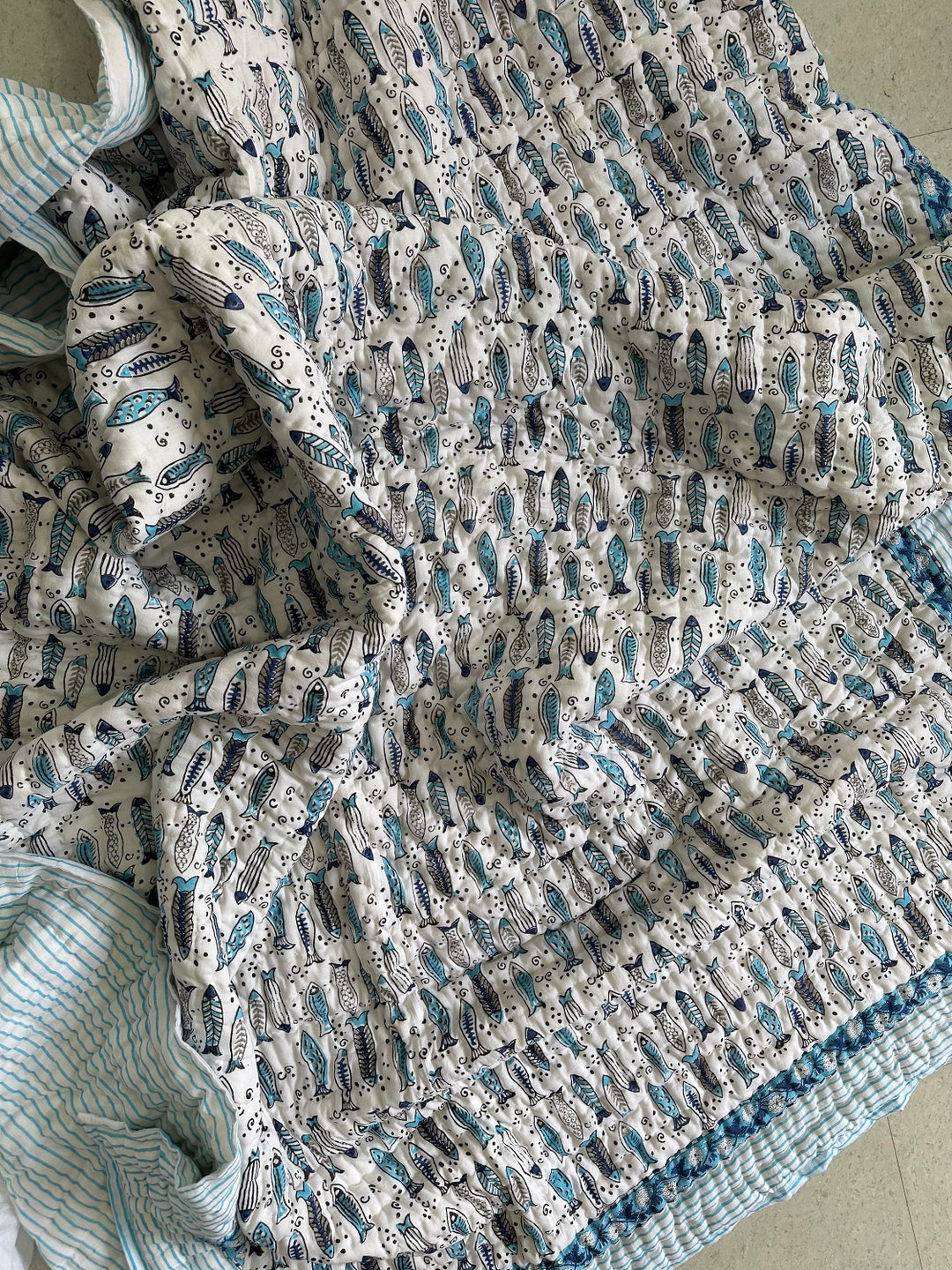 Beautiful Blue Fish Pattern Quilt Unique Animal Print - Etsy